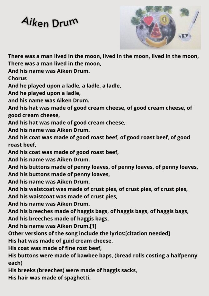 Aiken Drum Lyrics Printable Lyrics, Origins, and Video